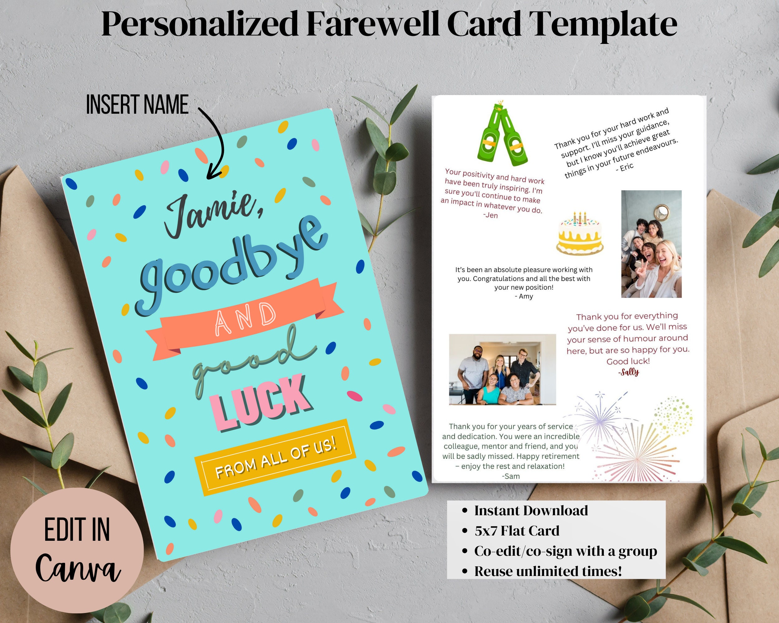 Personalized Farewell or Retirement Card Instant Download, Fully ...