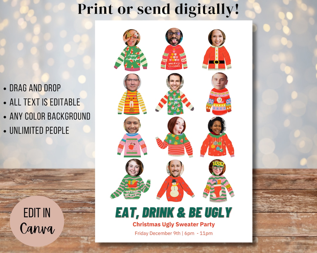 Christmas Ugly Sweater Party Template With Face Insert. Print or Send ...