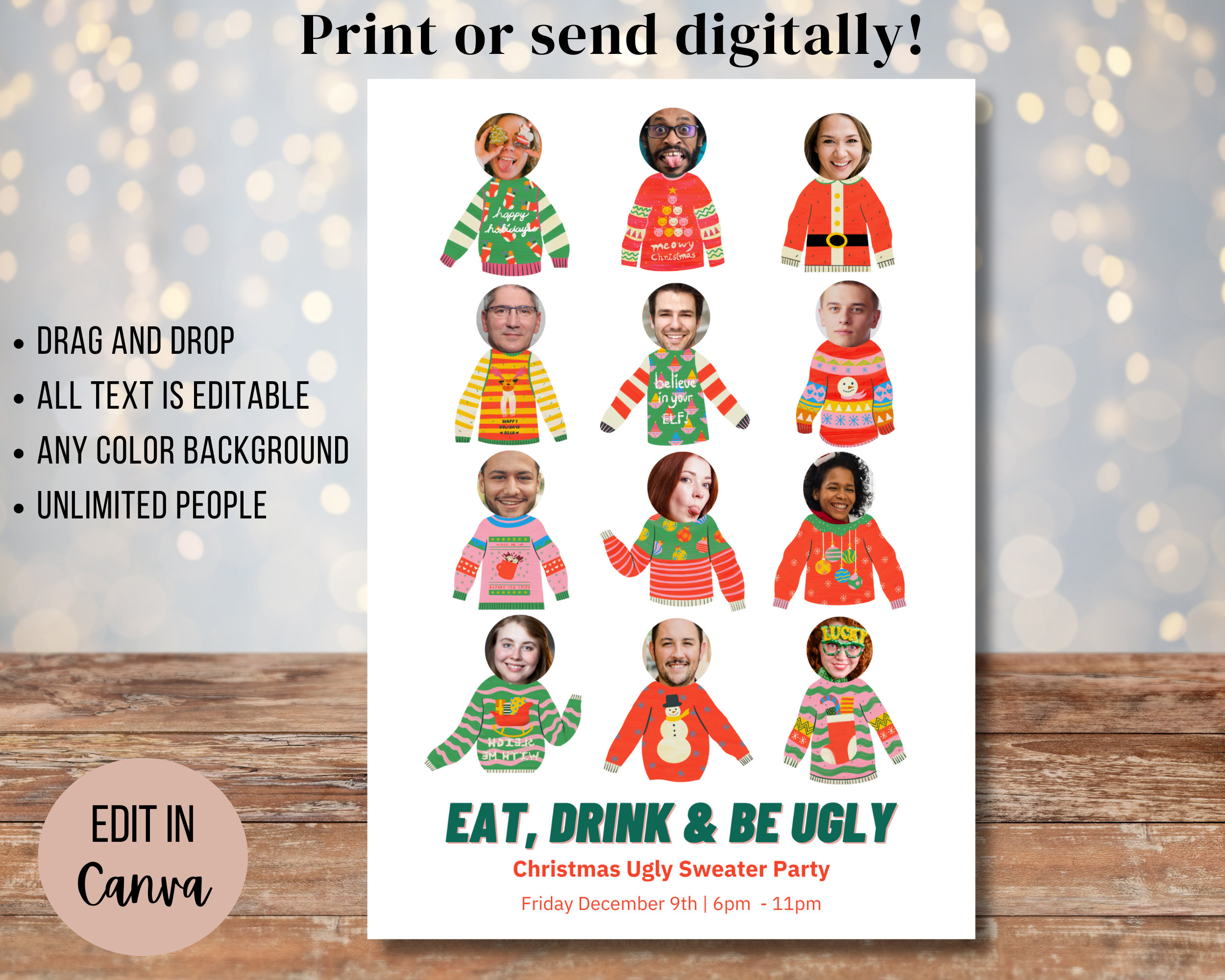 Christmas Ugly Sweater Party Template With Face Insert. Print or Send ...