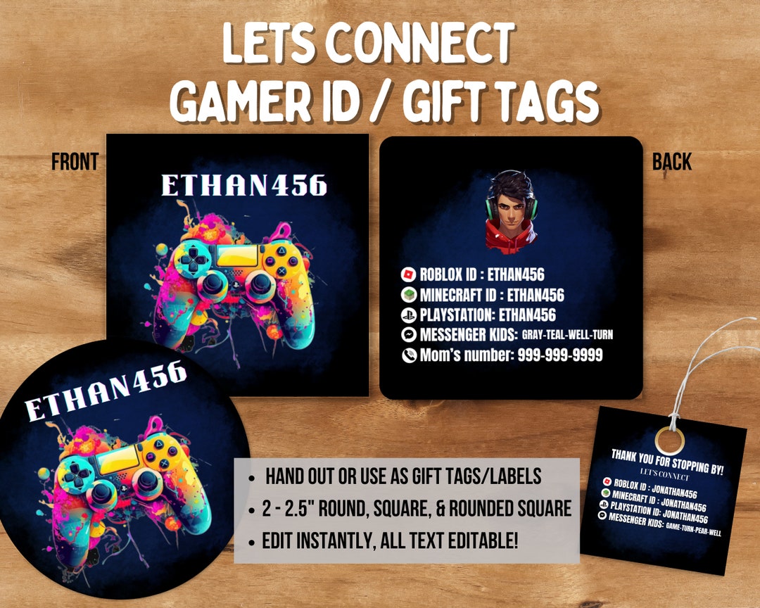 Gamer ID / Playdate Card for Kids, Party Favor Loot Bag Tags. Let Kids ...