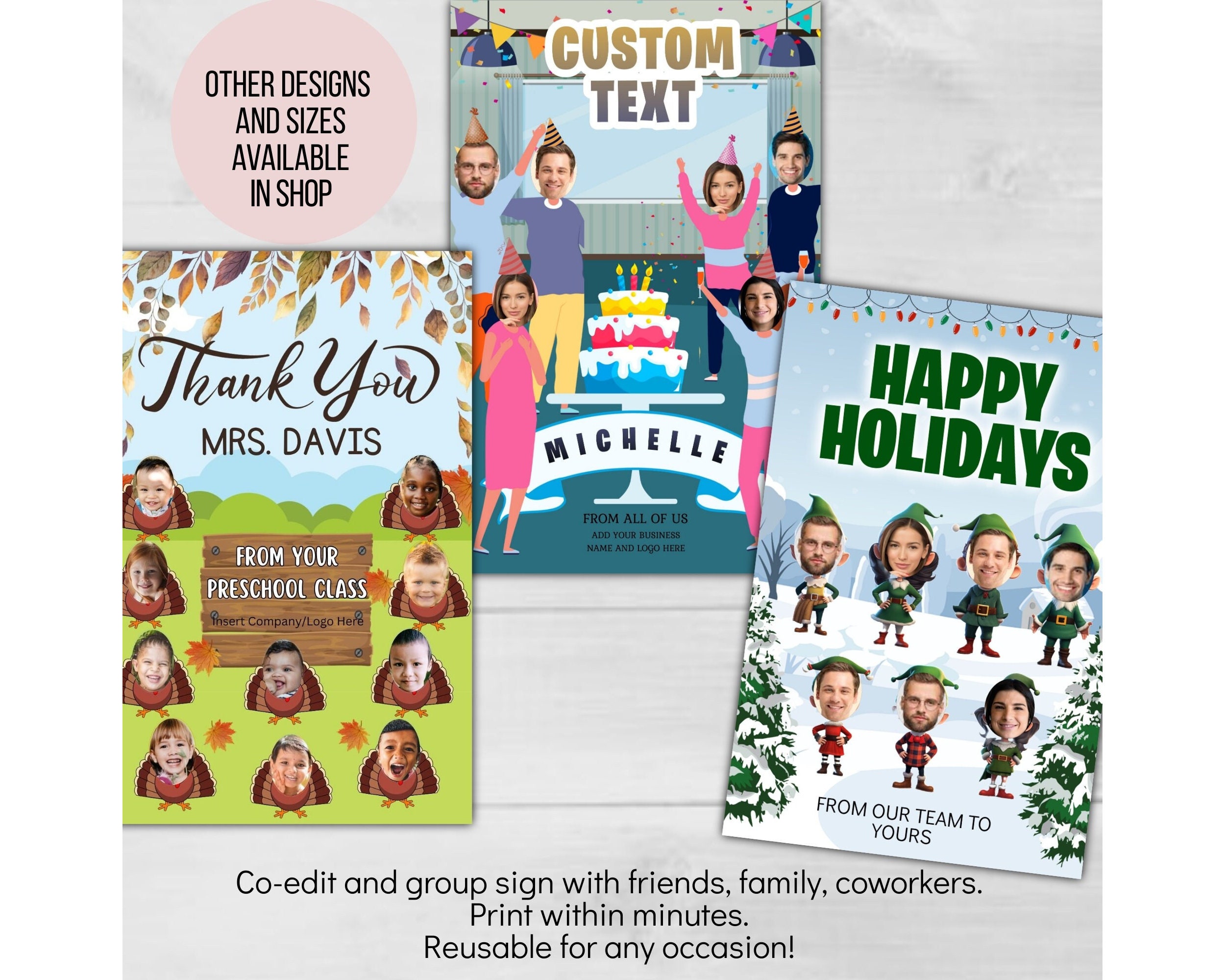 Editable Group Christmas Card - Instant Download, E-sign Great for ...