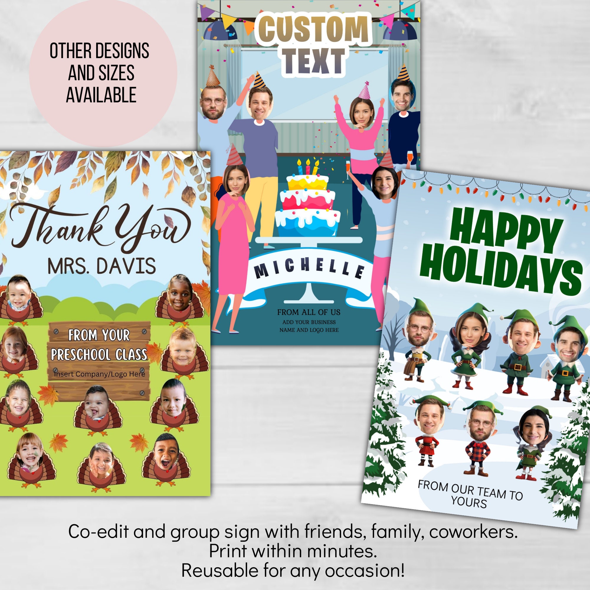 Editable Group Christmas Card Instant Download, E-sign Great for Remote ...