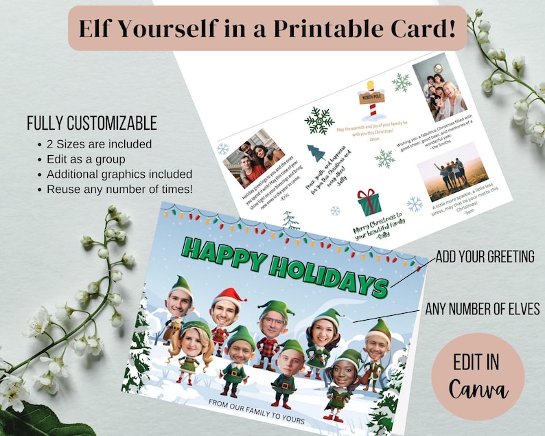 Elfie Selfie Group Christmas Card - 2 Sizes - Instant Download, Group E ...
