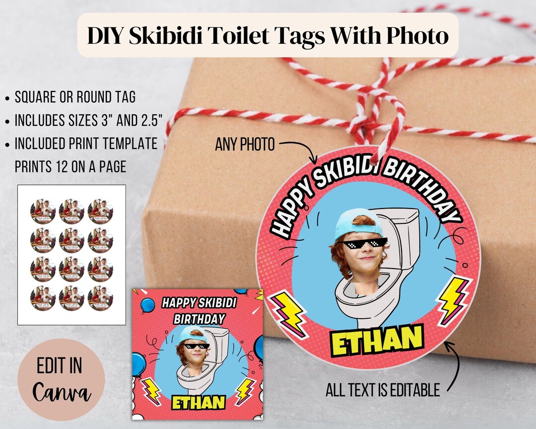 DIY Skibidi Toilet Tag or Label for Kids Birthday Favors, Gift Bag Loot ...
