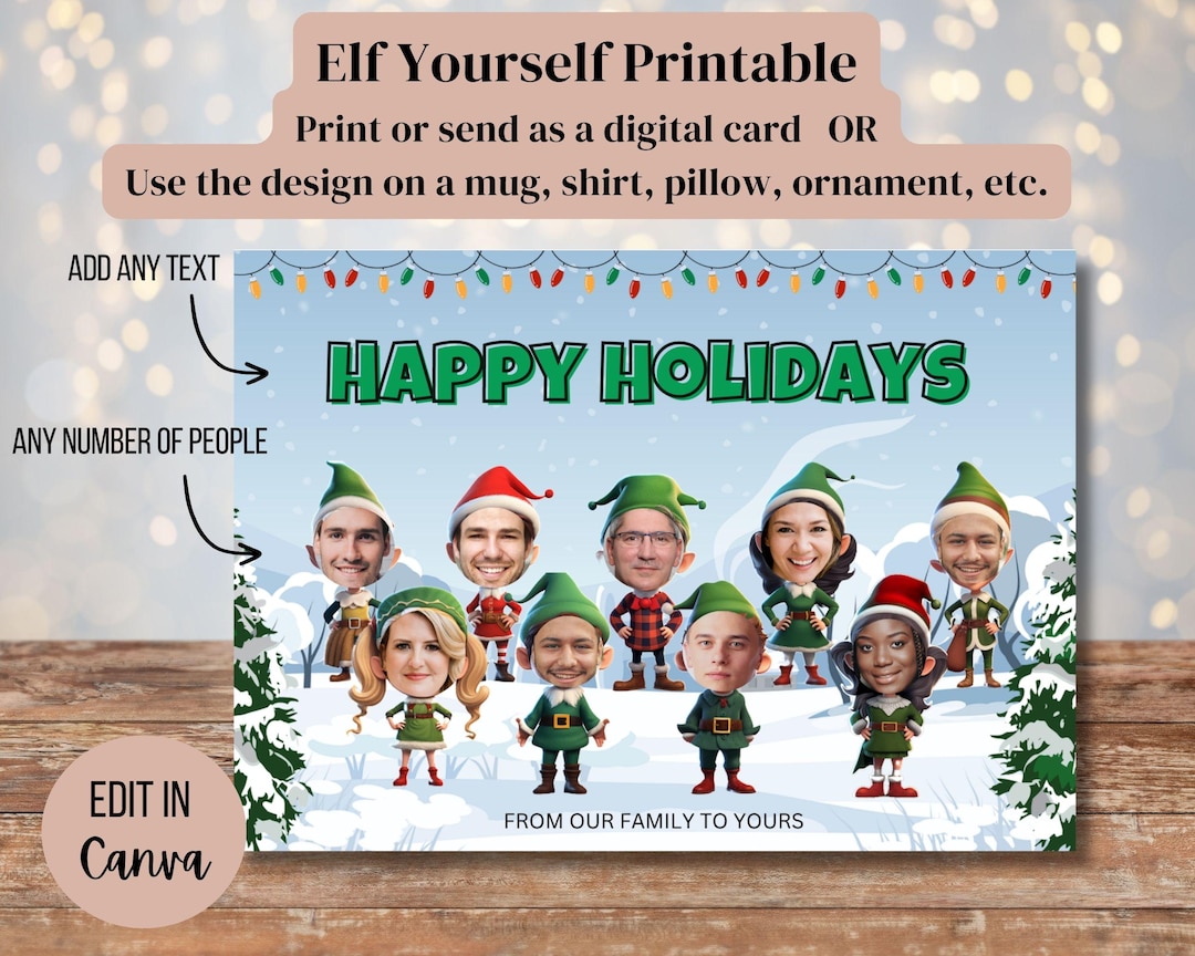 Elf Yourself Group Christmas Card - 5x7, 8x10, or A5 Flat Card. Instant ...