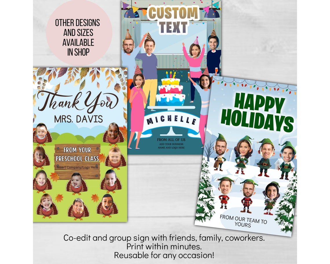 Editable Group Christmas Card Instant Download, E-sign Great for Remote ...