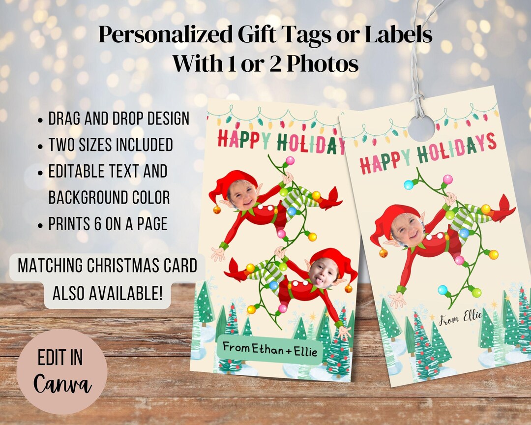 Face Insert Christmas Gift Tag Label Template for Kids. Instant ...