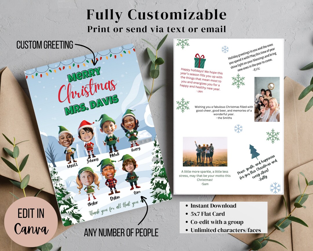 Editable Teacher Christmas Thank You Card From Group. Instant Download ...