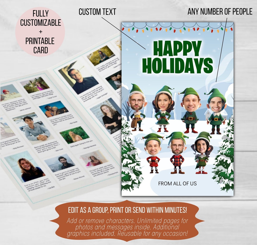 Editable 5x7 Folded Group Christmas Card. Instant Download, E-sign ...