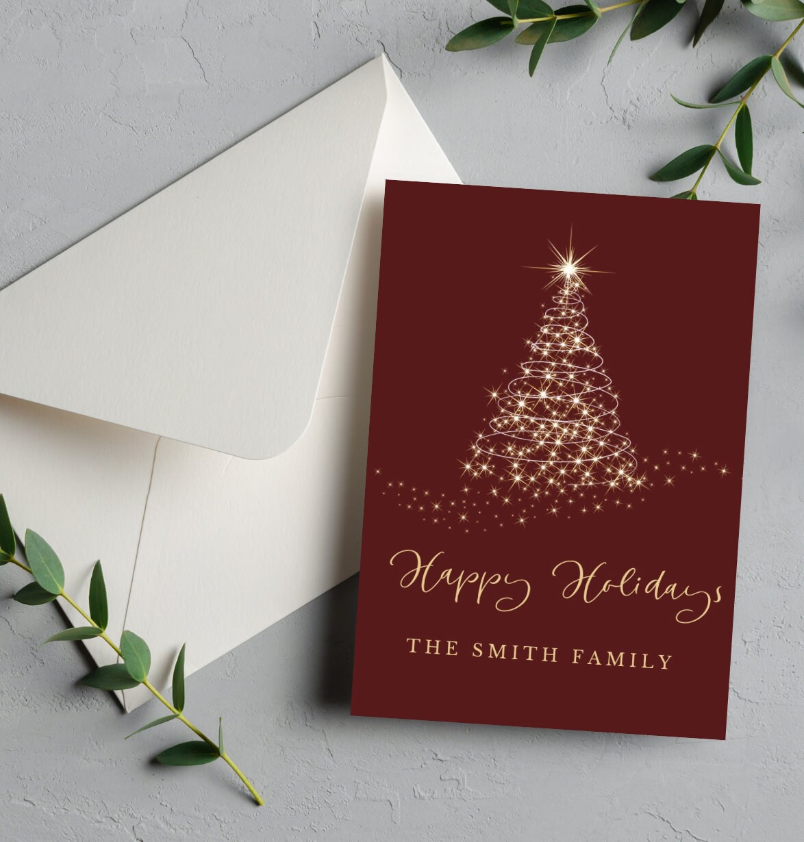 Personalized Holiday Cards With Customized Last Name | Set of 8 Custom ...