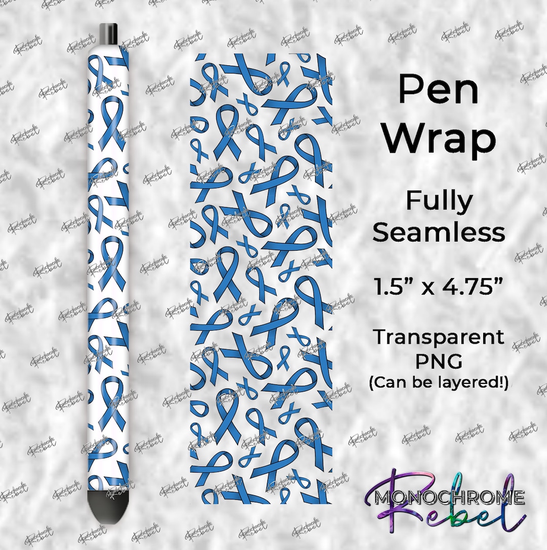 Colon Colorectal Cancer Blue Ribbon Seamless Transparent Pen Wrap ...