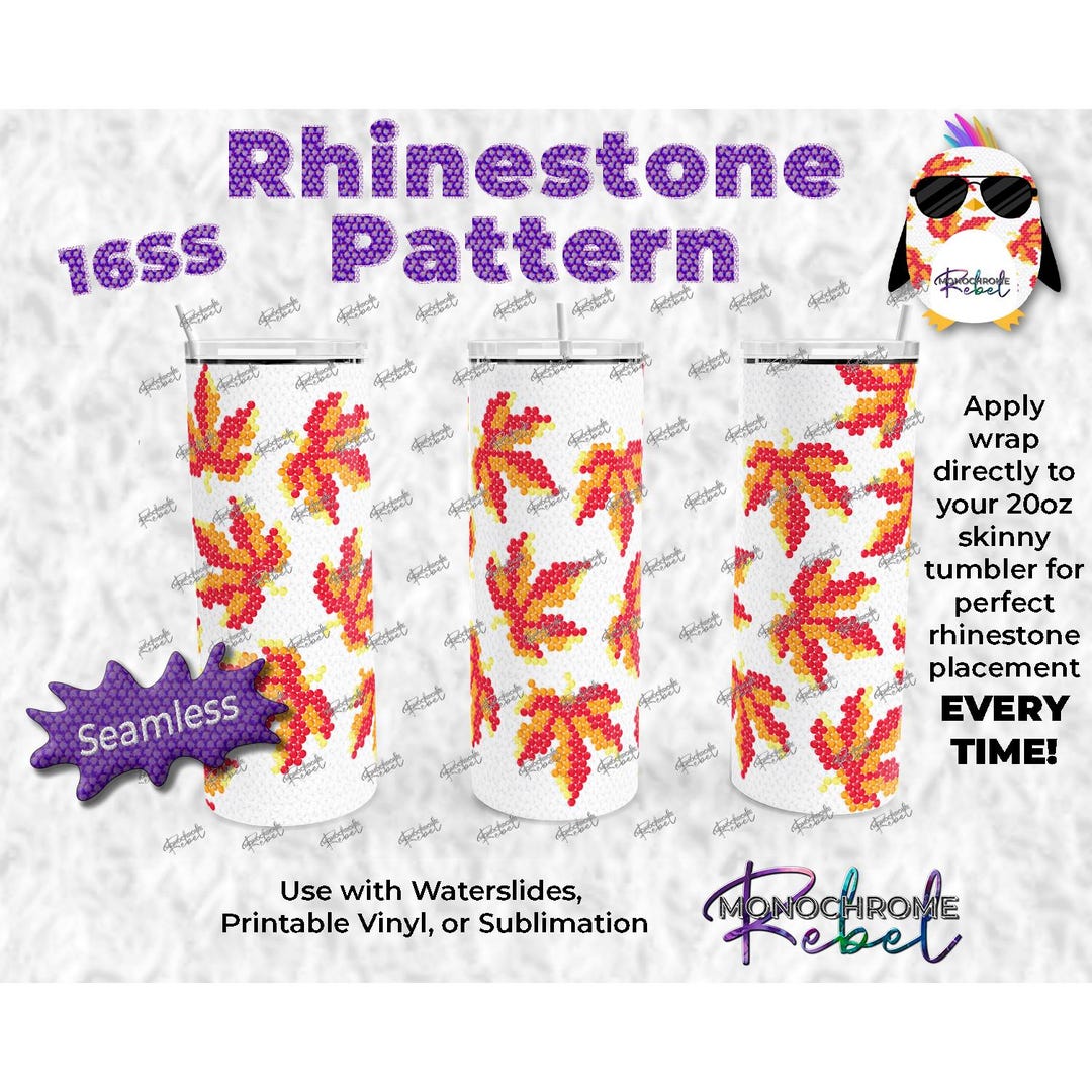 Red Falling Leaves Fall Autumn Tumbler Rhinestone Pattern Template Wrap ...