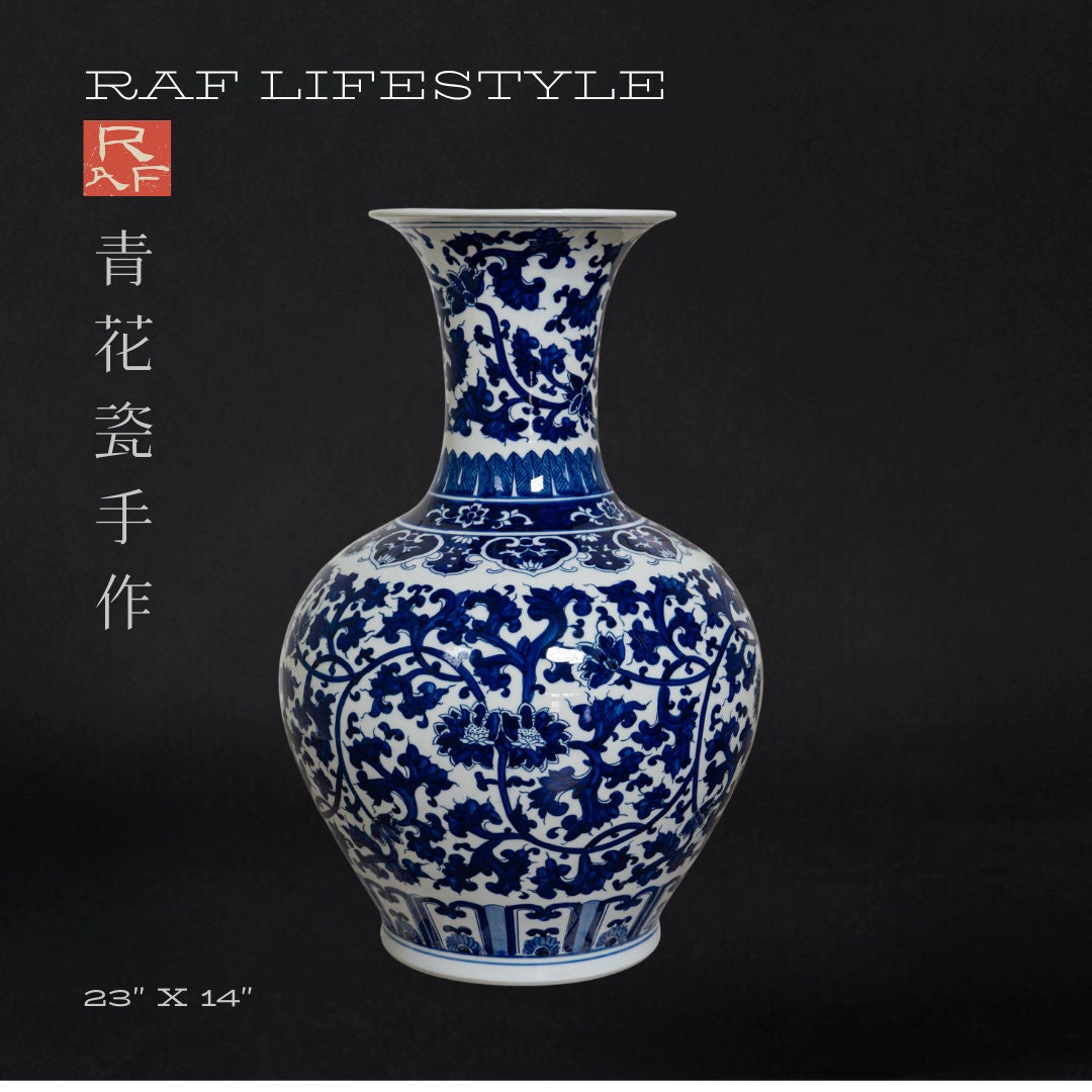 Classic Blue and White Porcelain Vase With Floral Patterns - Etsy