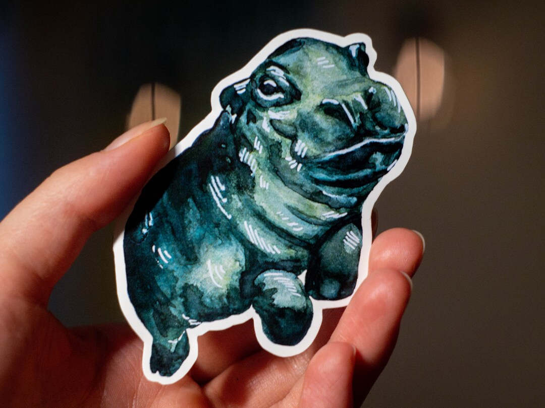 Watercolor Hippo Die-cut Sticker, 6.5x9.5 Cm, Durable Vinyl Decal ...