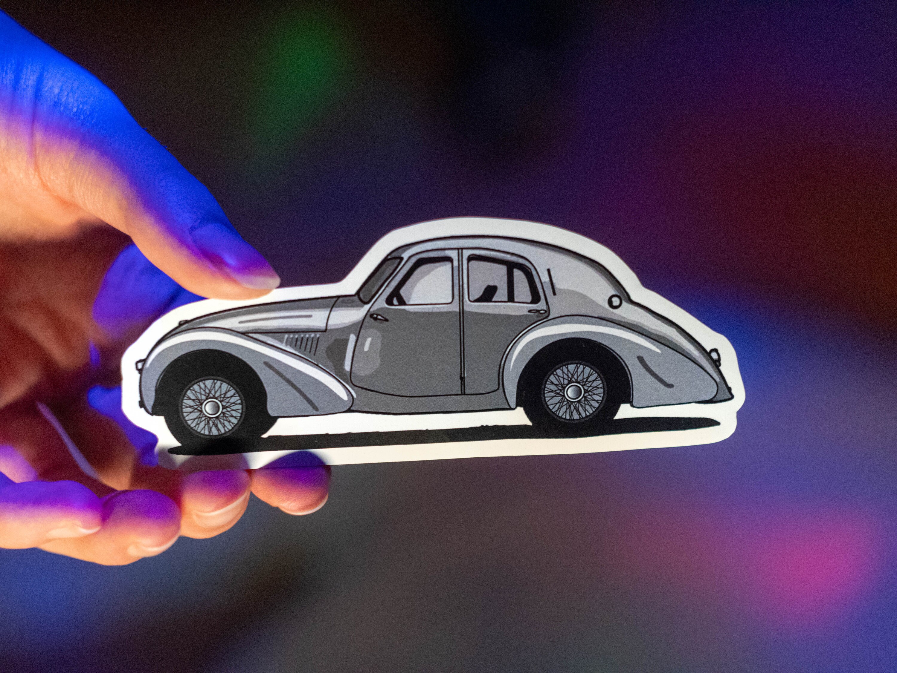 Retro Car Sticker | Stylized Retro Automobile Decal | 11.5 X 4.5 Cm Die ...