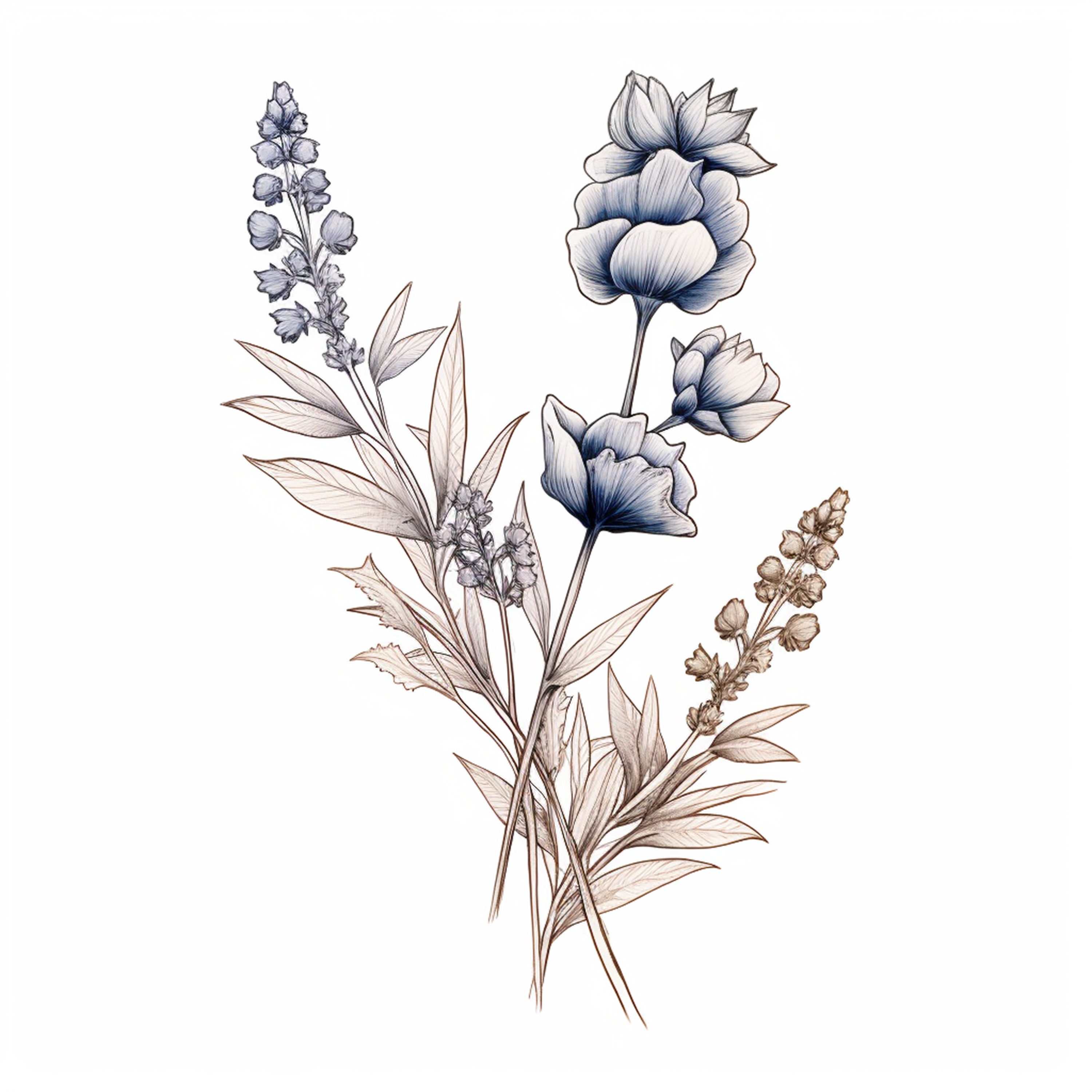 Vintage Floral Bouquet SVG, Blue Flower PNG Clipart, Botanical Digital ...