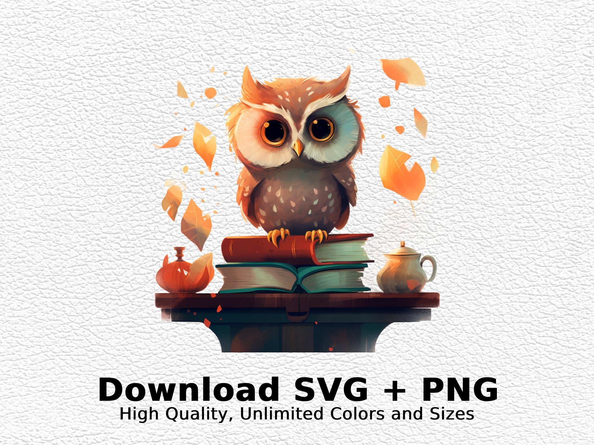 Owl SVG PNG Clipart, Cute Owl on Books Illustration, Digital Download ...