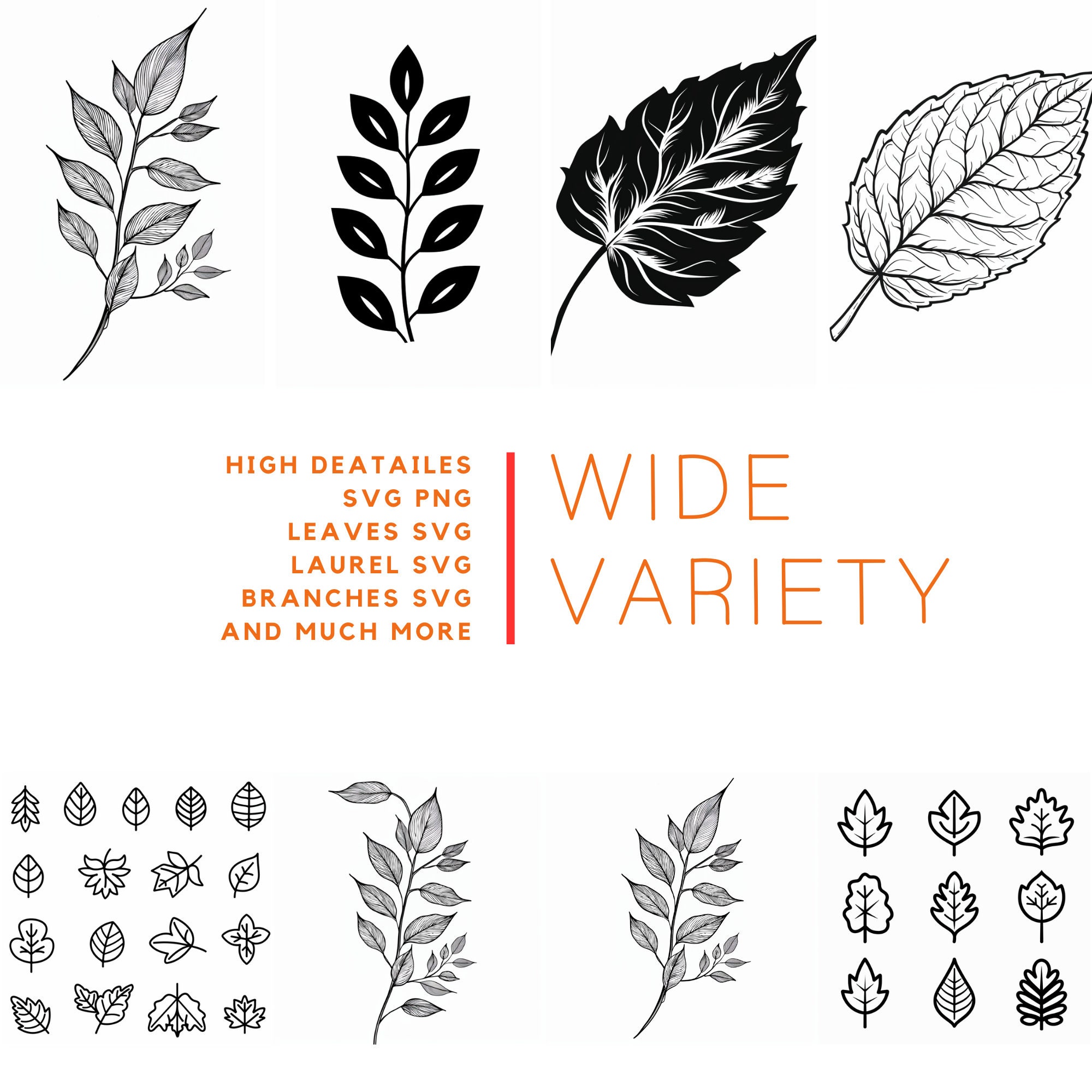 160 Leaves SVG PNG File, Leaves Clipart, Leaf File, Laurel Svg, Branches Svg File, Leaves Bundle ...