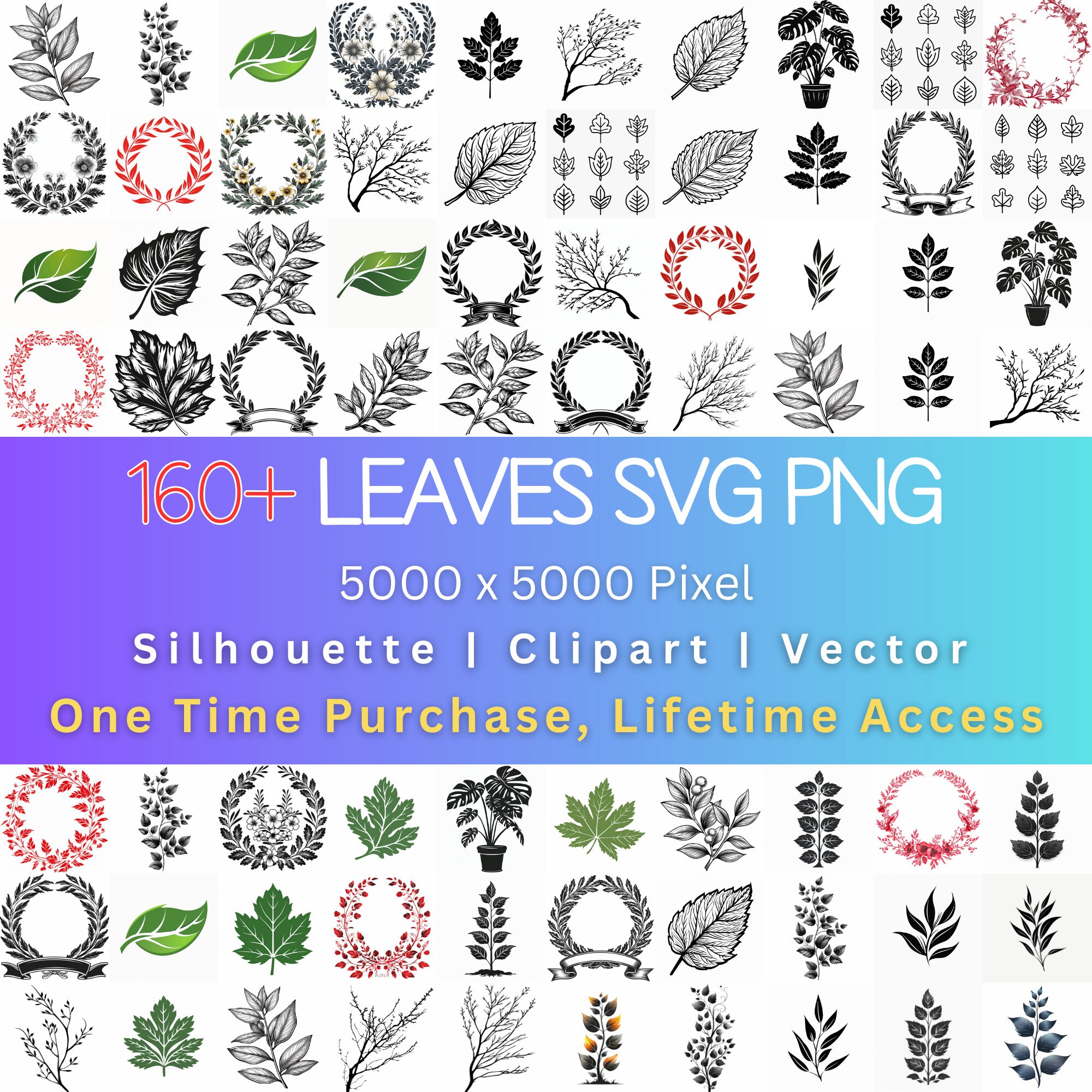 160 Leaves SVG PNG File, Leaves Clipart, Leaf File, Laurel Svg, Branches Svg File, Leaves Bundle ...