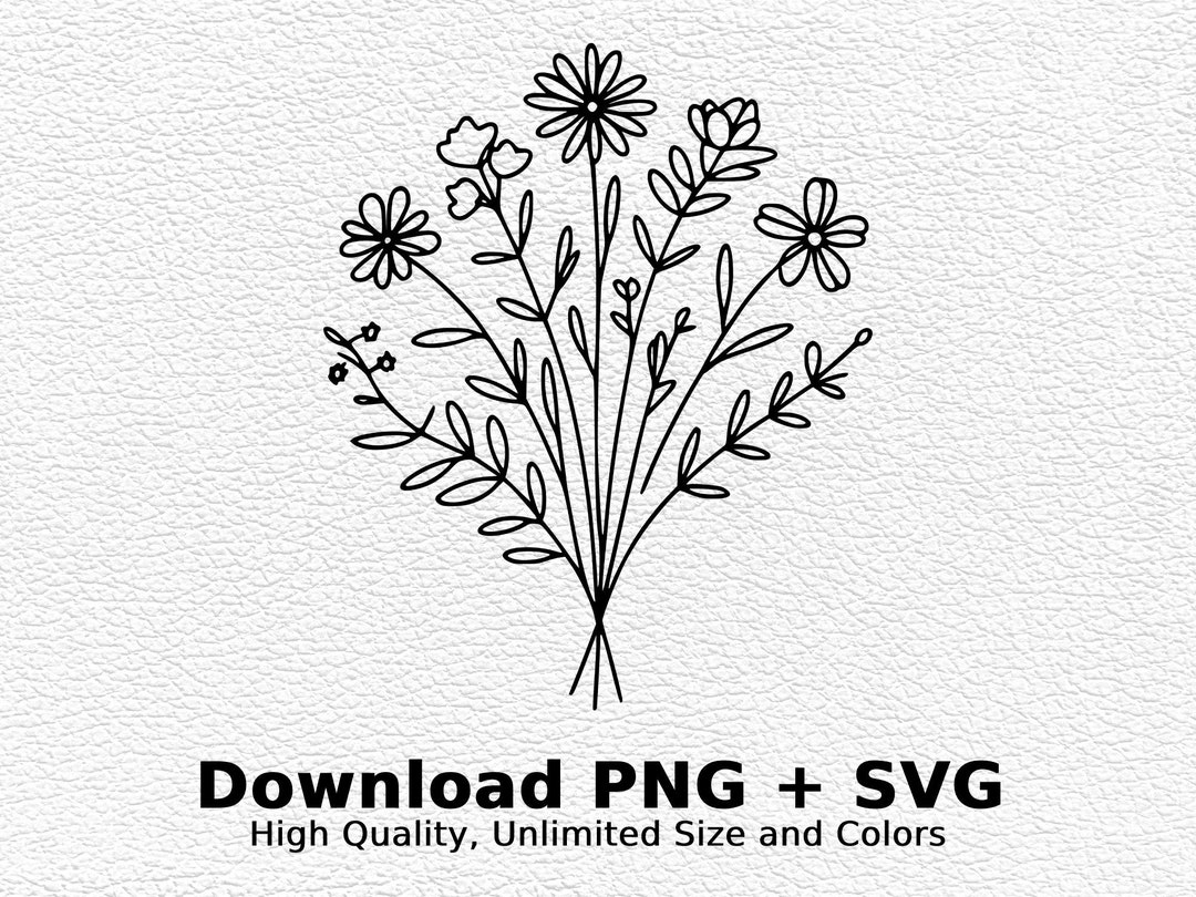 Wildflower SVG Floral Bouquet PNG Clipart, Hand Drawn Flowers Stencil ...