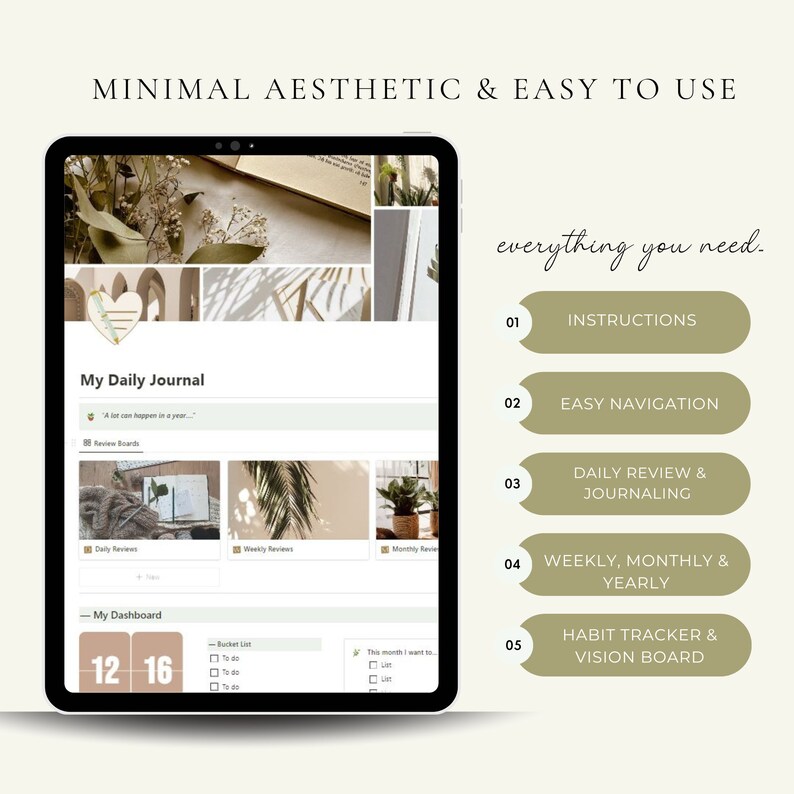 Digital Notion Daily Review & Reflection Journal Template - Etsy