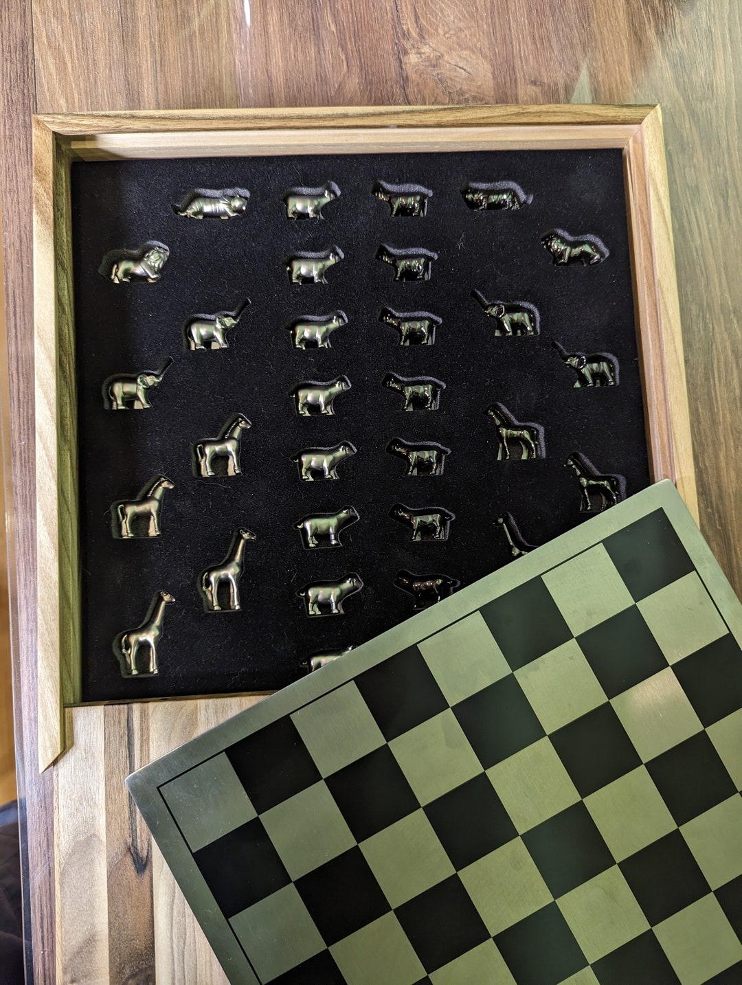 Luxury Unusual Chess Set. Metal Animal Chess Pieces in Walnut - Etsy