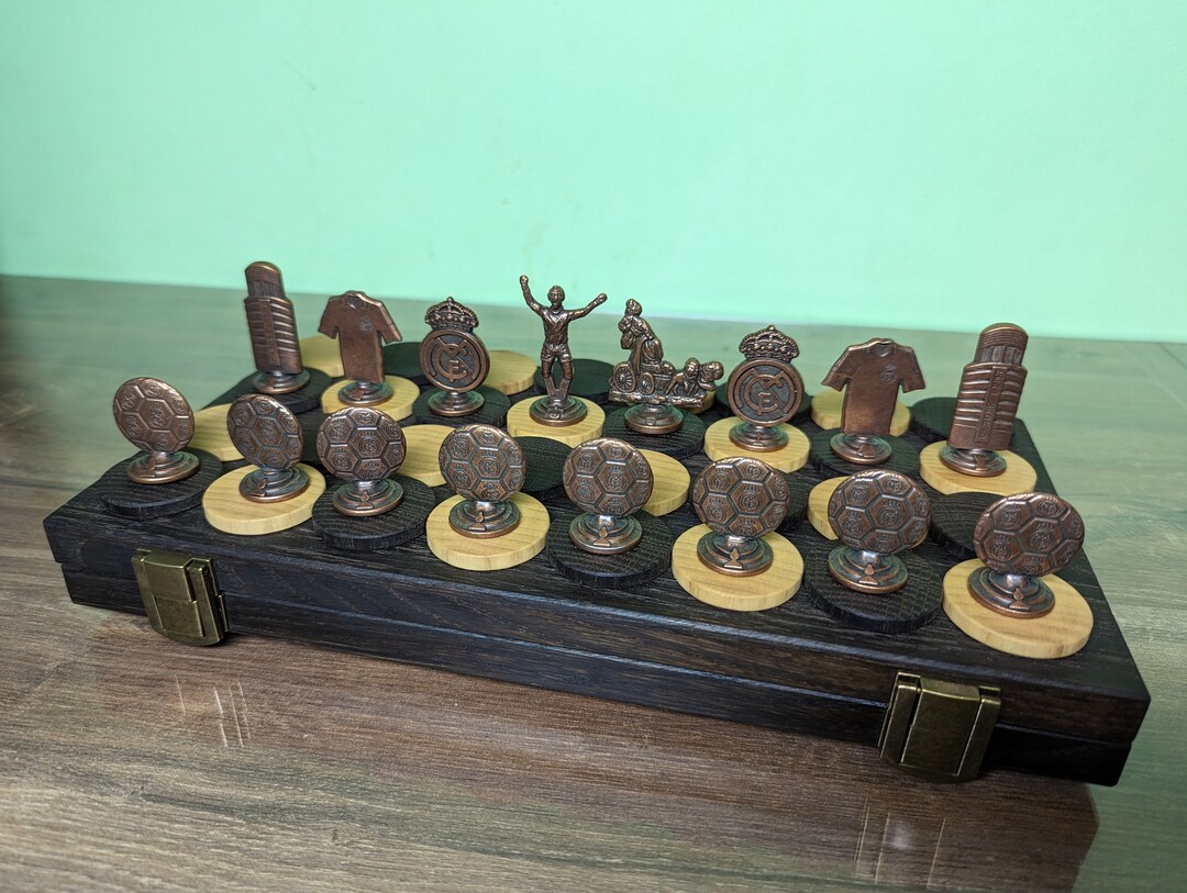 Real Madrid Portable Chess Set. Metal Chess Pieces in Handmade - Etsy