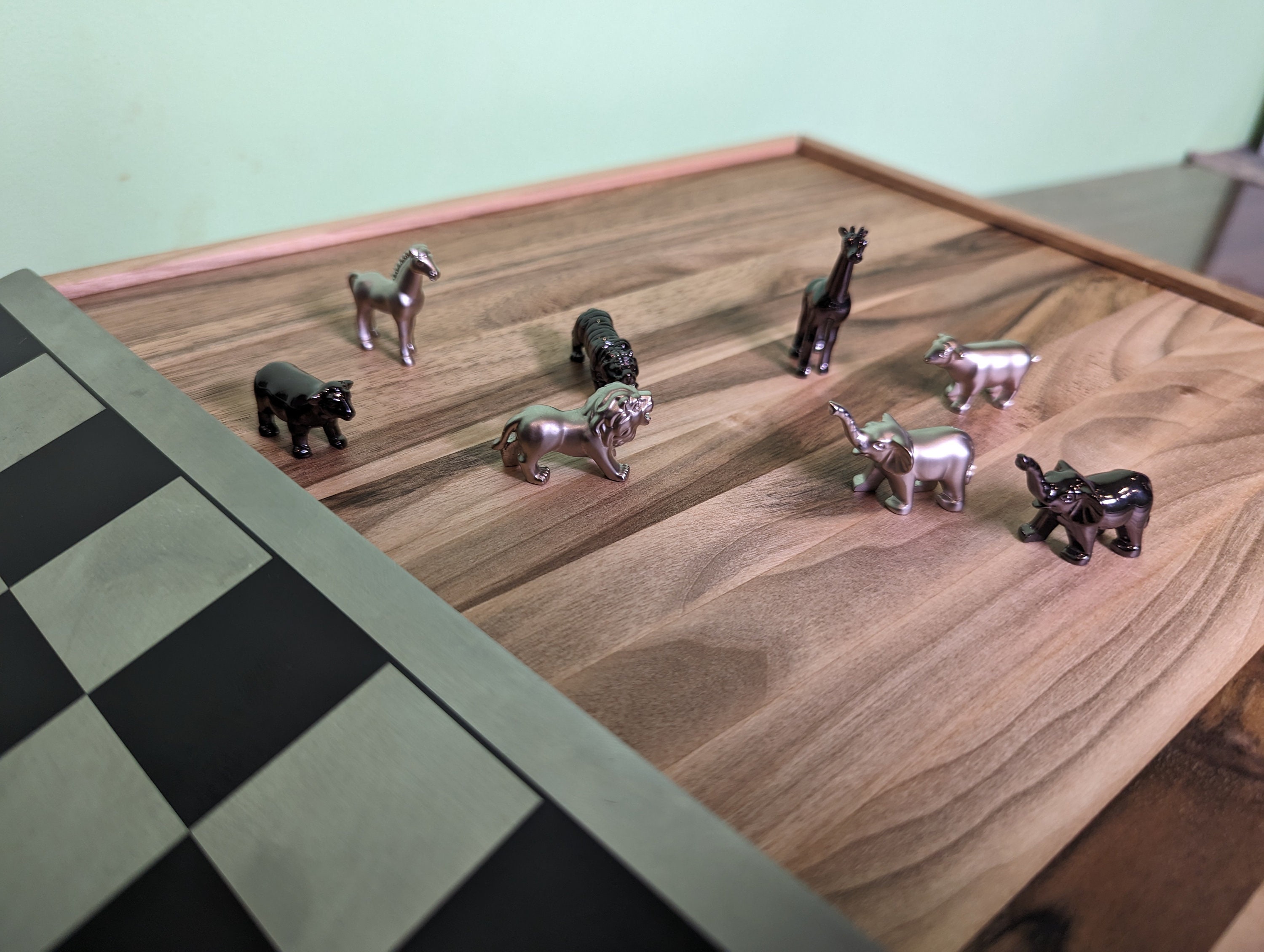 Luxury Unusual Chess Set. Metal Animal Chess Pieces in Walnut - Etsy
