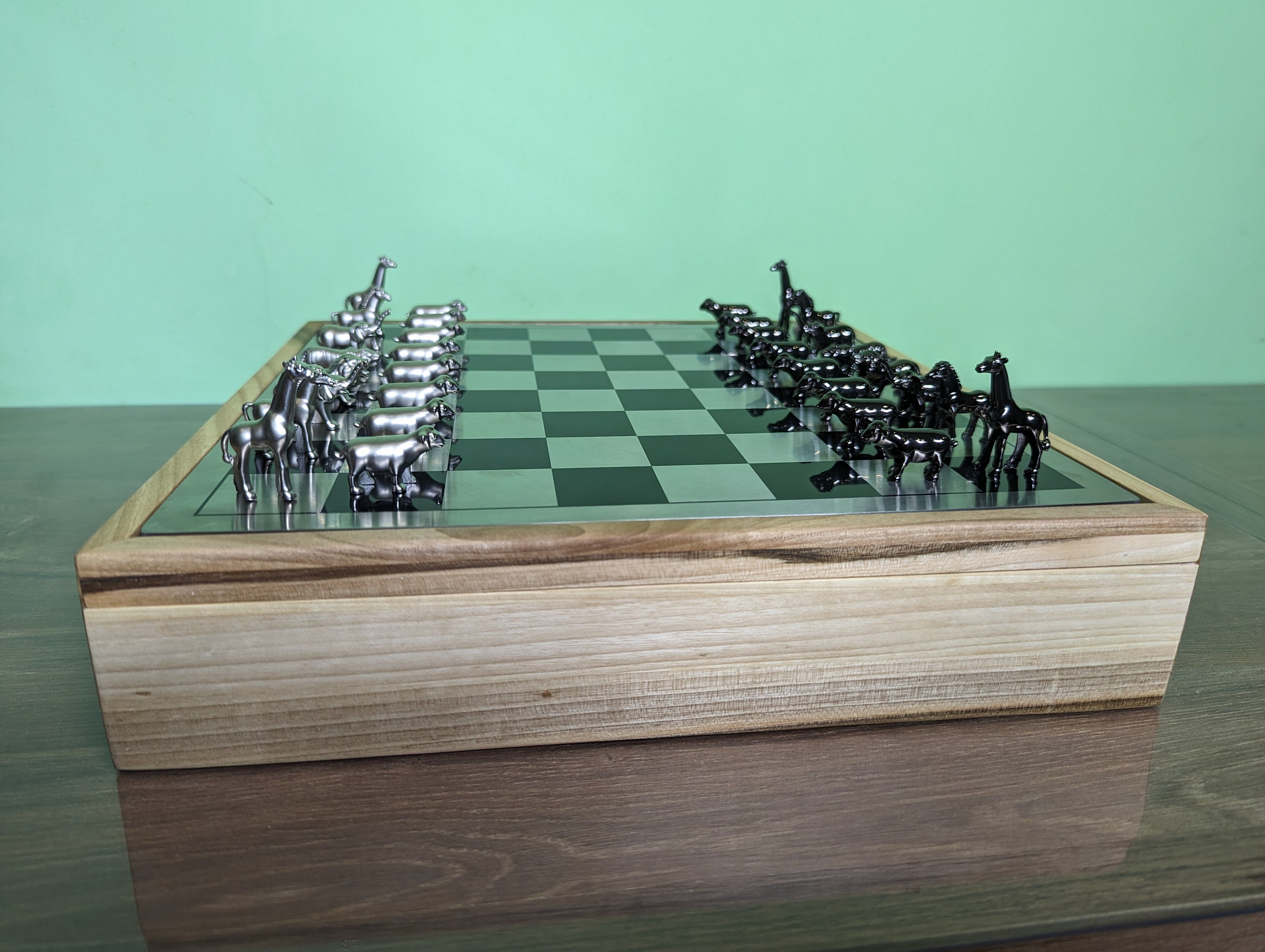 Luxury Unusual Chess Set. Metal Animal Chess Pieces in Walnut - Etsy