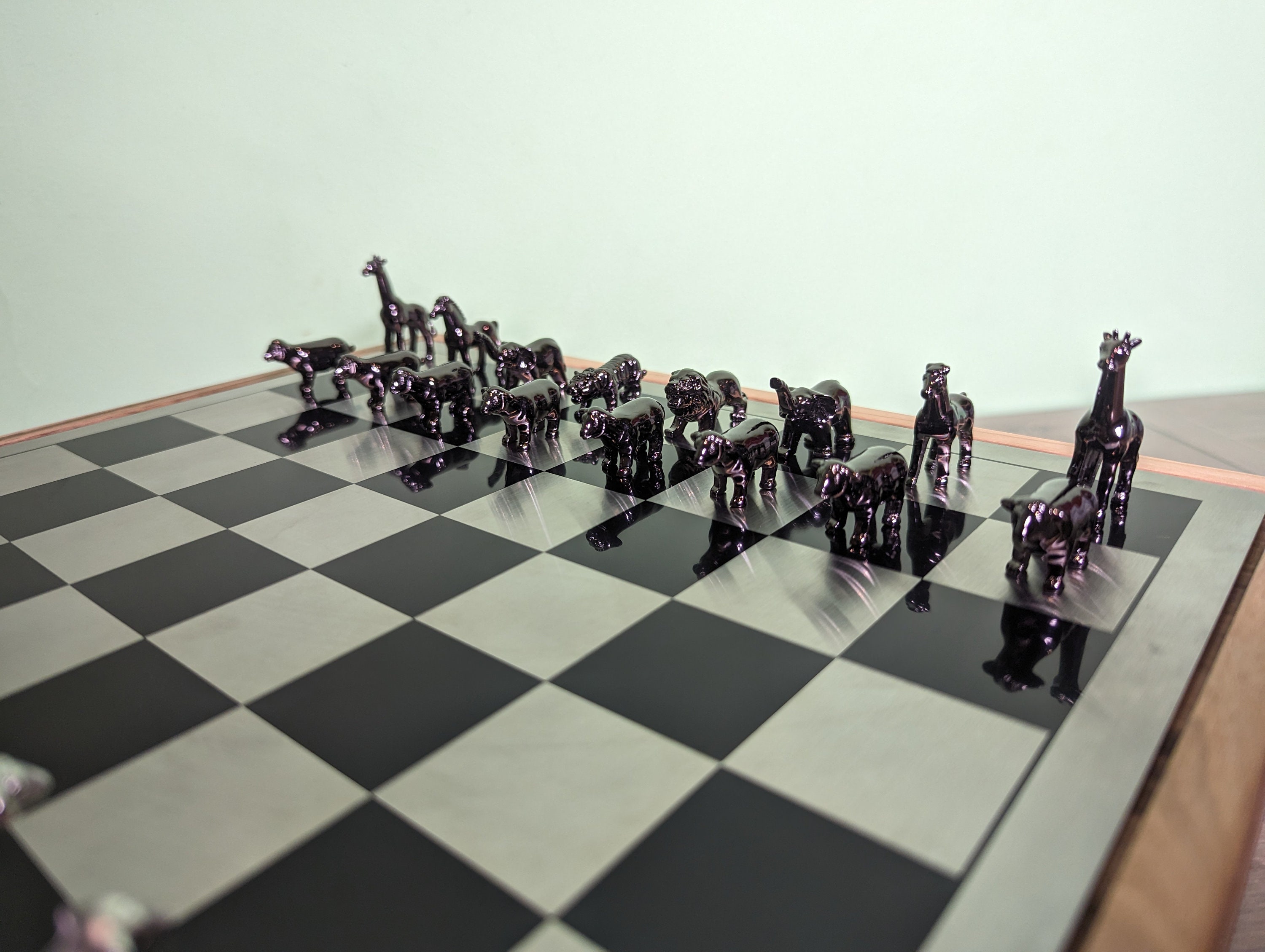 Luxury Unusual Chess Set. Metal Animal Chess Pieces in Walnut - Etsy