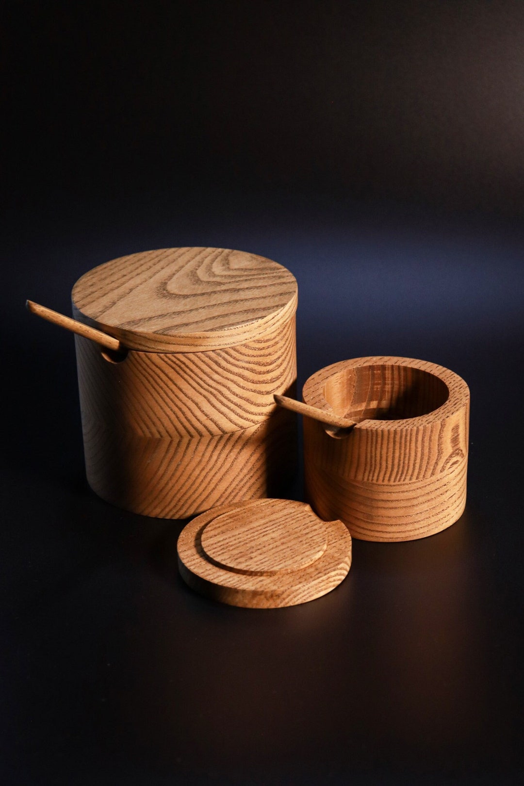 Natural Oak Kitchen Set Handmade Spice Jars Oak Kitchenware: Rustic ...