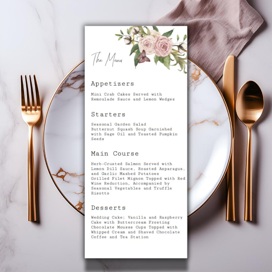 4x9 Wedding Menu Template, Minimalist Wedding Dinner Menu, Printable ...
