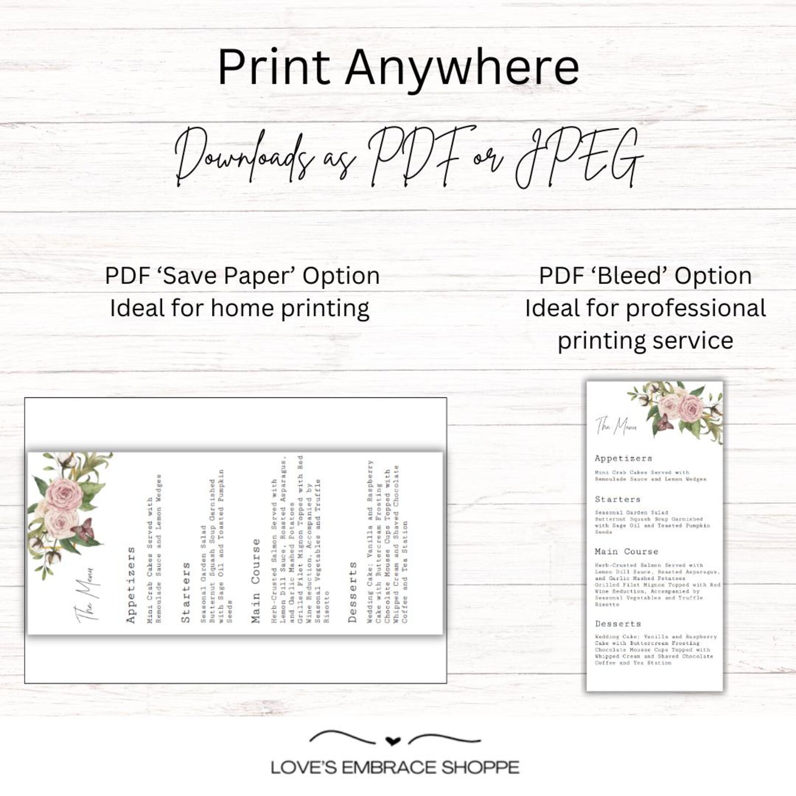 4x9 Wedding Menu Template, Minimalist Wedding Dinner Menu, Printable ...