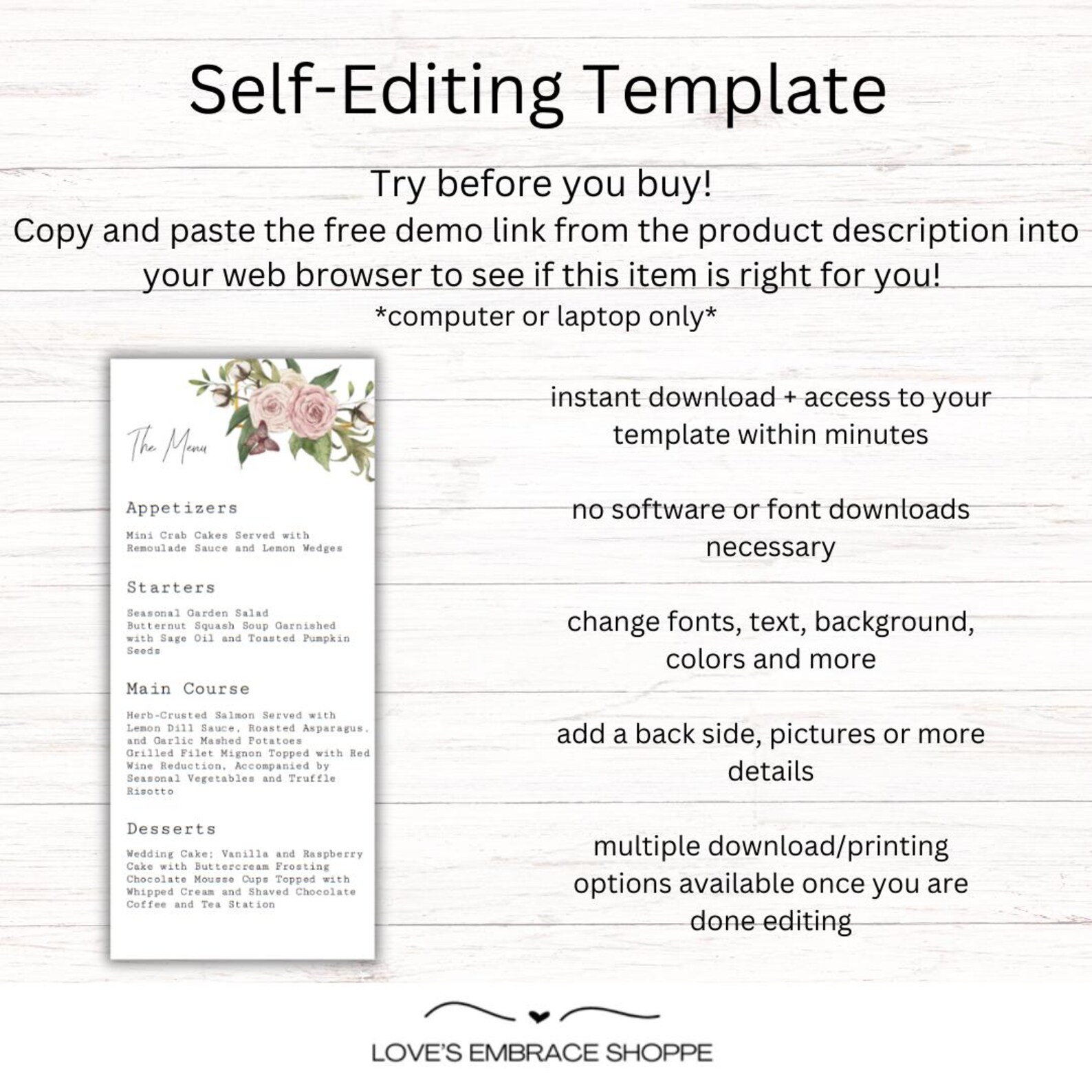 4x9 Wedding Menu Template, Minimalist Wedding Dinner Menu, Printable ...