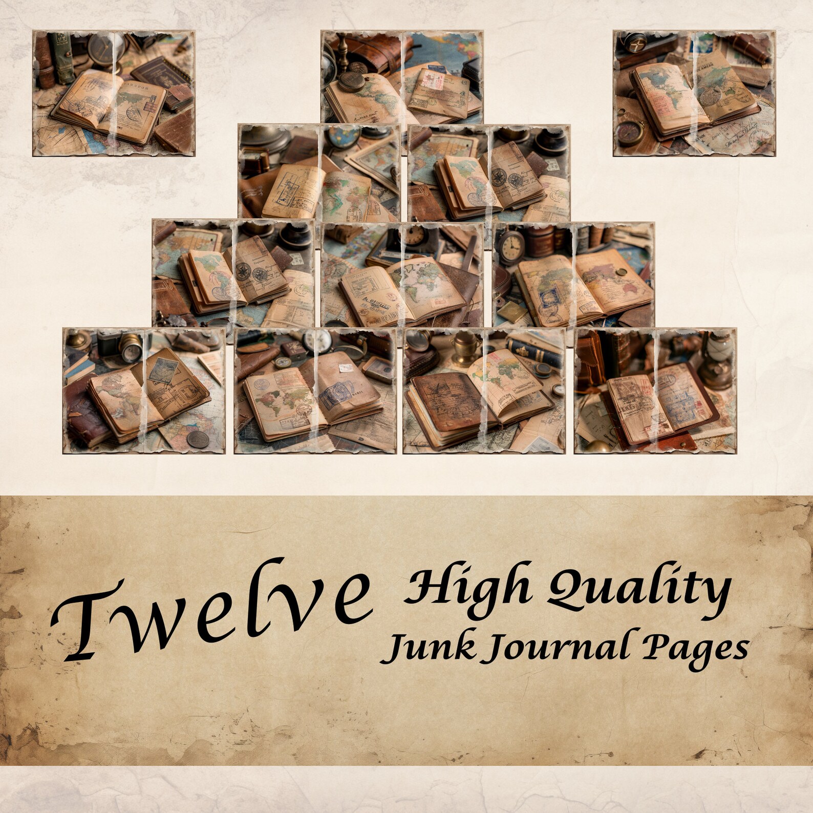 Passports and Travel Junk Journal Digital Paper, 12 Journal Pages ...