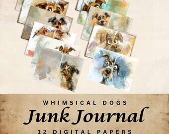 Cute Puppy Junk Journal, Little Dog Digital Paper, 6 Digital Journal ...