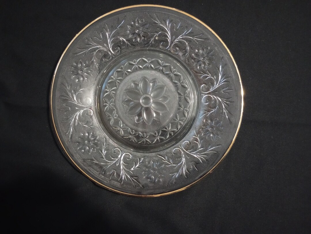 Vintage Anchor Hocking Sandwich Glass Clear With Gold Trim 12" Plate - Etsy