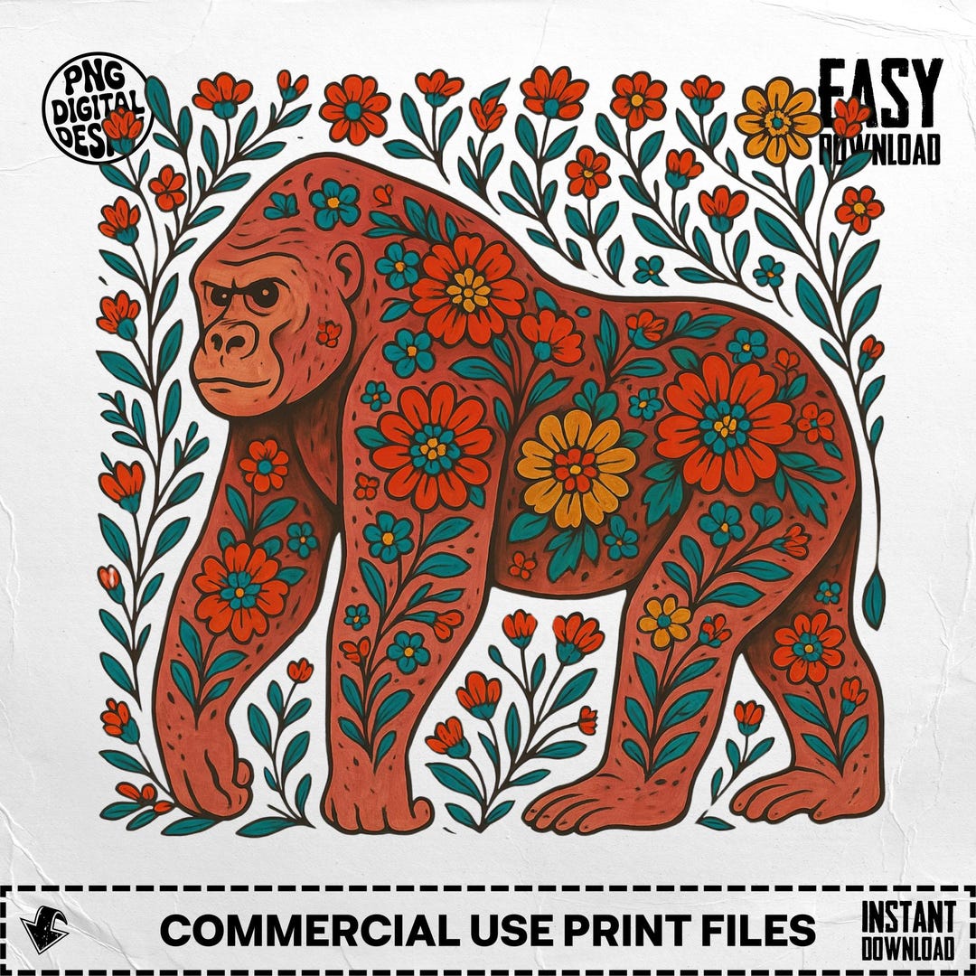 Floral Gorilla Png Gorilla Clipart Flower Gorilla Png Boho Gorilla Png ...