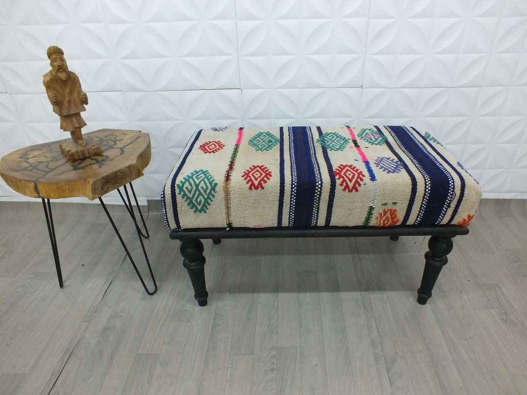 Handmade Turkish Rug Kilim Bench Ottoman Bench Wood Work - Etsy