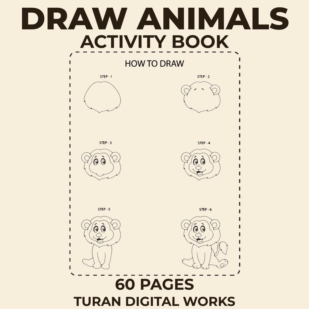 Step-by-step Draw Animals Activity Book for Kids | 60 Pages Printable ...