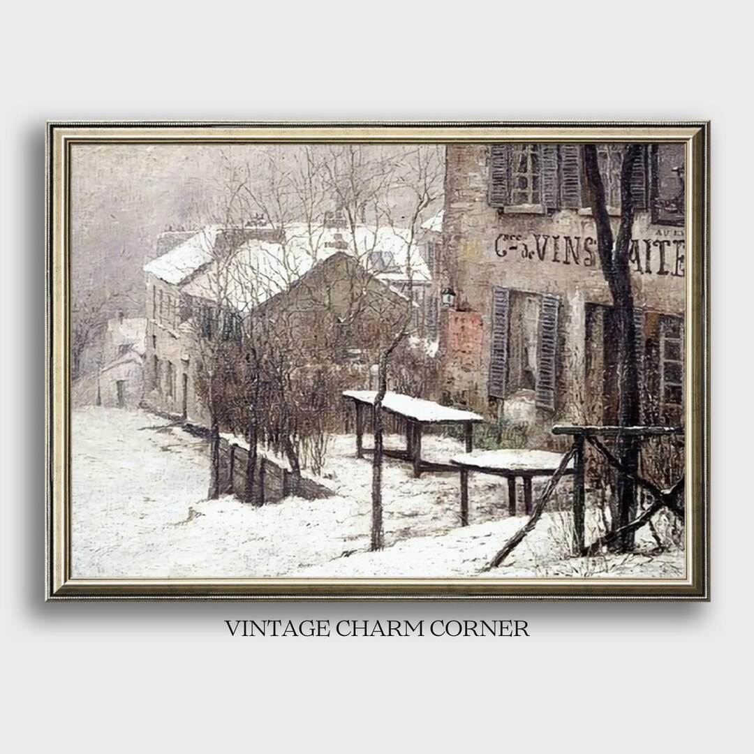 Charming Winter Village Scene Painting, Serene Snowy Cityscape Wall Art ...