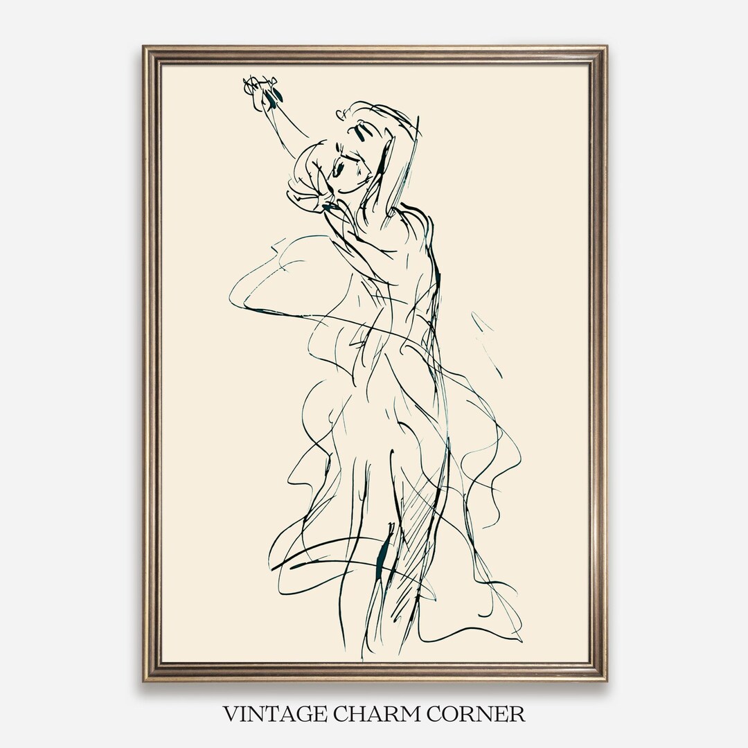 Graceful Dancer Abstract Line Art Sketch, Expressive Black Ink Woman in ...