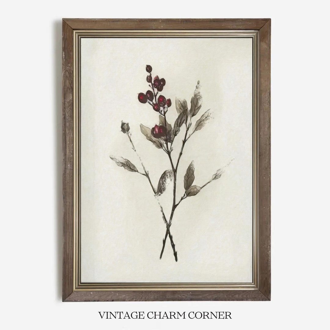 Vintage Botanical Holly Print, Watercolor-style Christmas Wall Art With ...