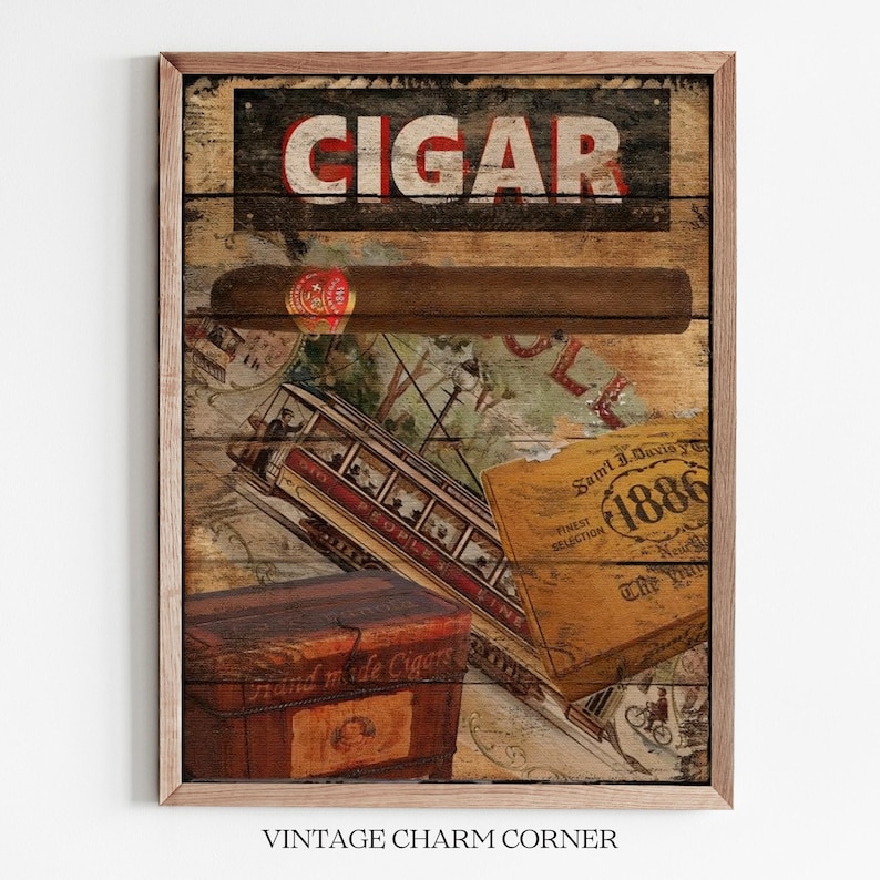 Vintage Cigar Art Printable Antique Cigar Poster Rustic Bar Decor ...