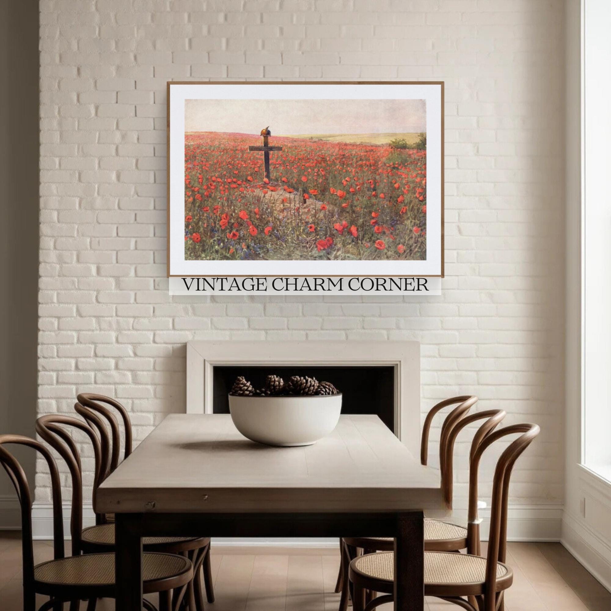 Remembrance Day Poppy Field Wall Art, Vintage Soldier Memorial Painting ...