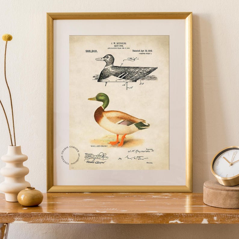 Vintage Duck Decoy Patent Wall Art Mallard Drake Printable Hunting ...