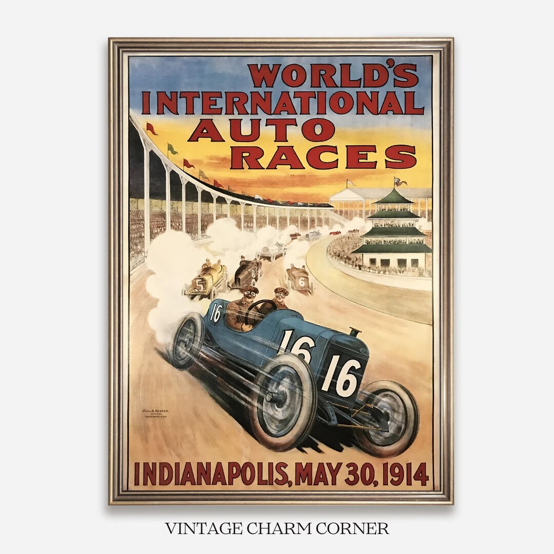 Vintage 1914 Indy 500 Poster Digital Download Auto Racing Wall Art ...