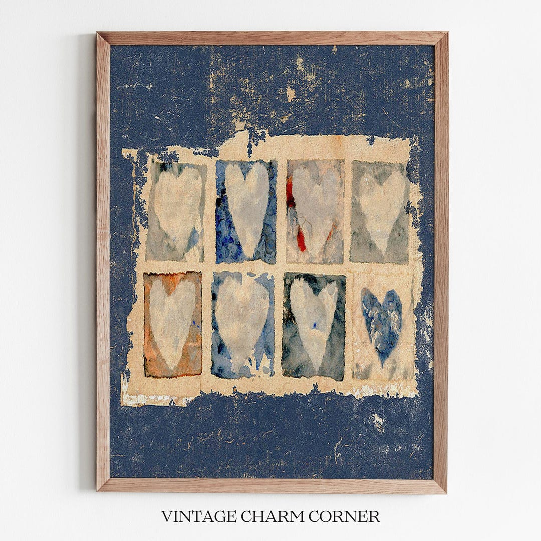 Rustic Tattered Heart Shapes Print, Romantic Distressed Speckled ...