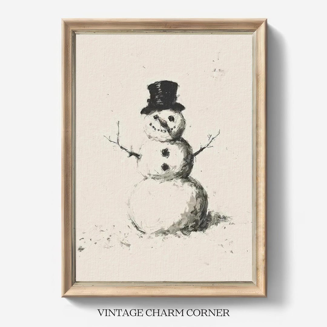 Vintage Snowman Sketch Printable, Rustic Top Hat Snowman Drawing ...