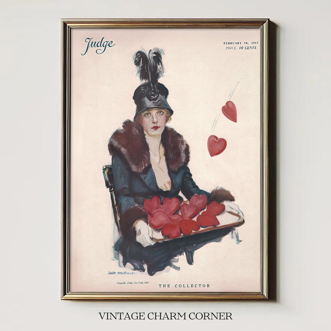 Vintage Judge Magazine Cover February 1917, Elegant Woman in Feathered ...
